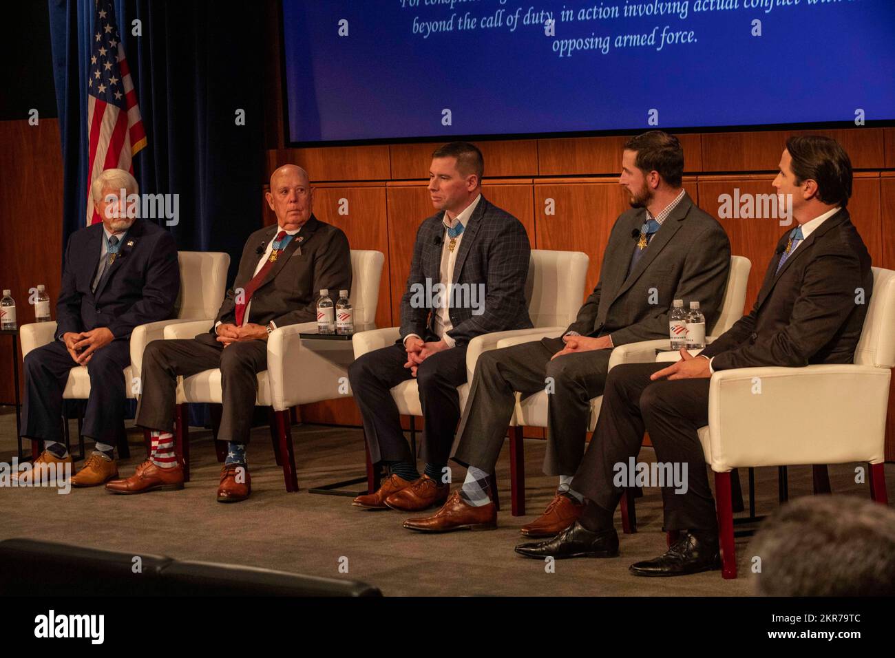 U.S. Army Medal of Honor recipients speak at a Medal of Honor ceremony ...