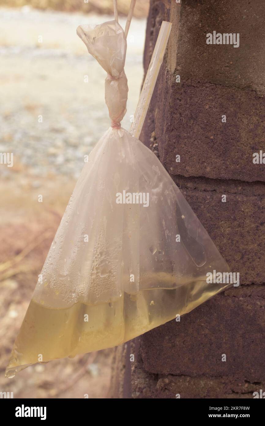 infrared image of the someone left a hanging plastic drink bag at the ...