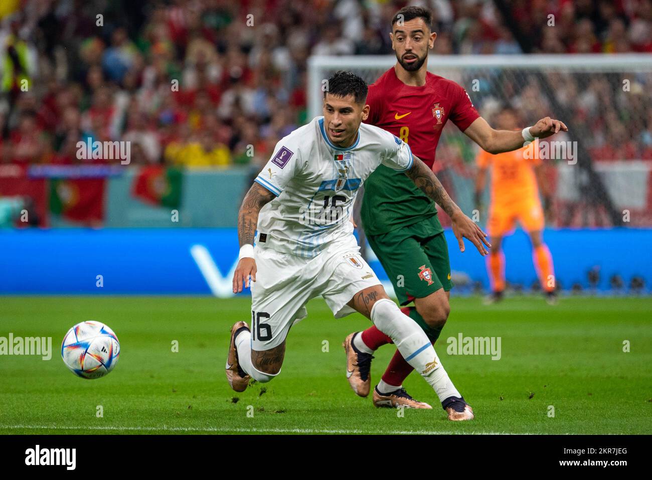 Mathias Olivera of Uruguay and Bruno Fernandes of Portugal during the ...