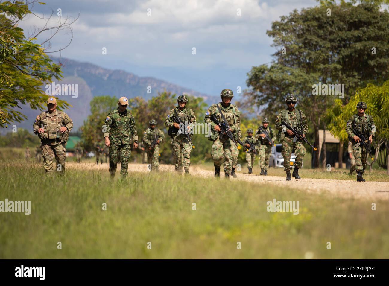 Colombian Army Soldiers conduct a foot patrol during a Situational ...