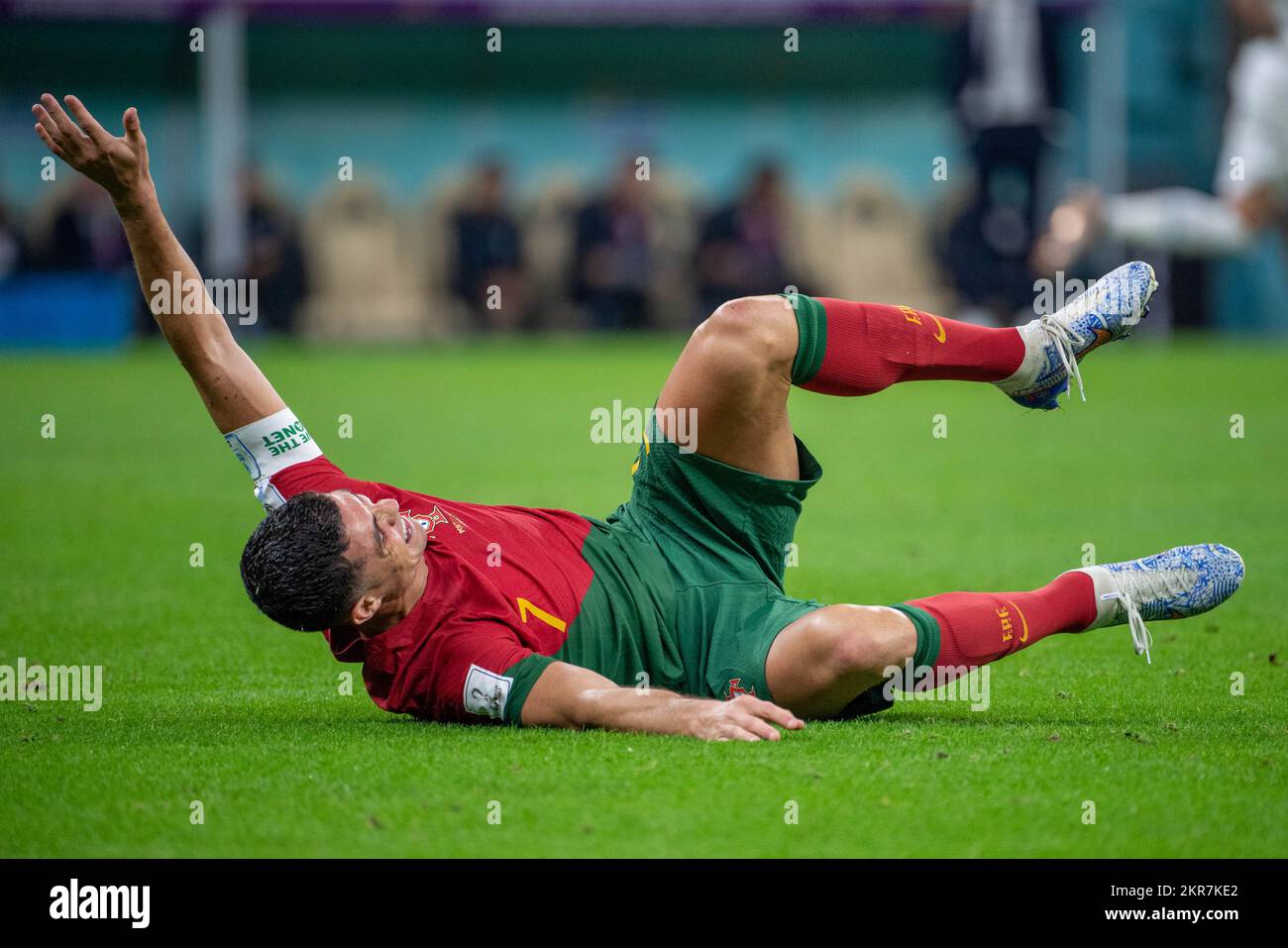 Cristano Ronaldo of Portugal fouled during the FIFA World Cup Qatar ...