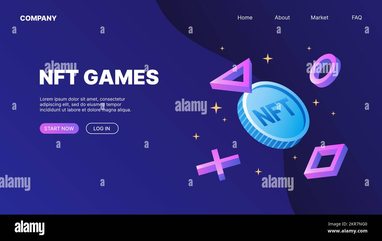 NFT Games. Flying Coin with geometric shapes. P2E Crypto Games Landing ...