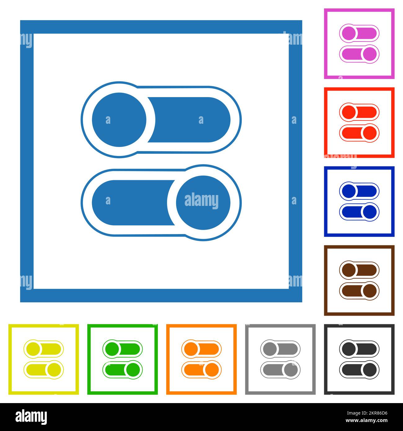 Horizontal Toggle Switches Alternate Flat Color Icons In Square Frames