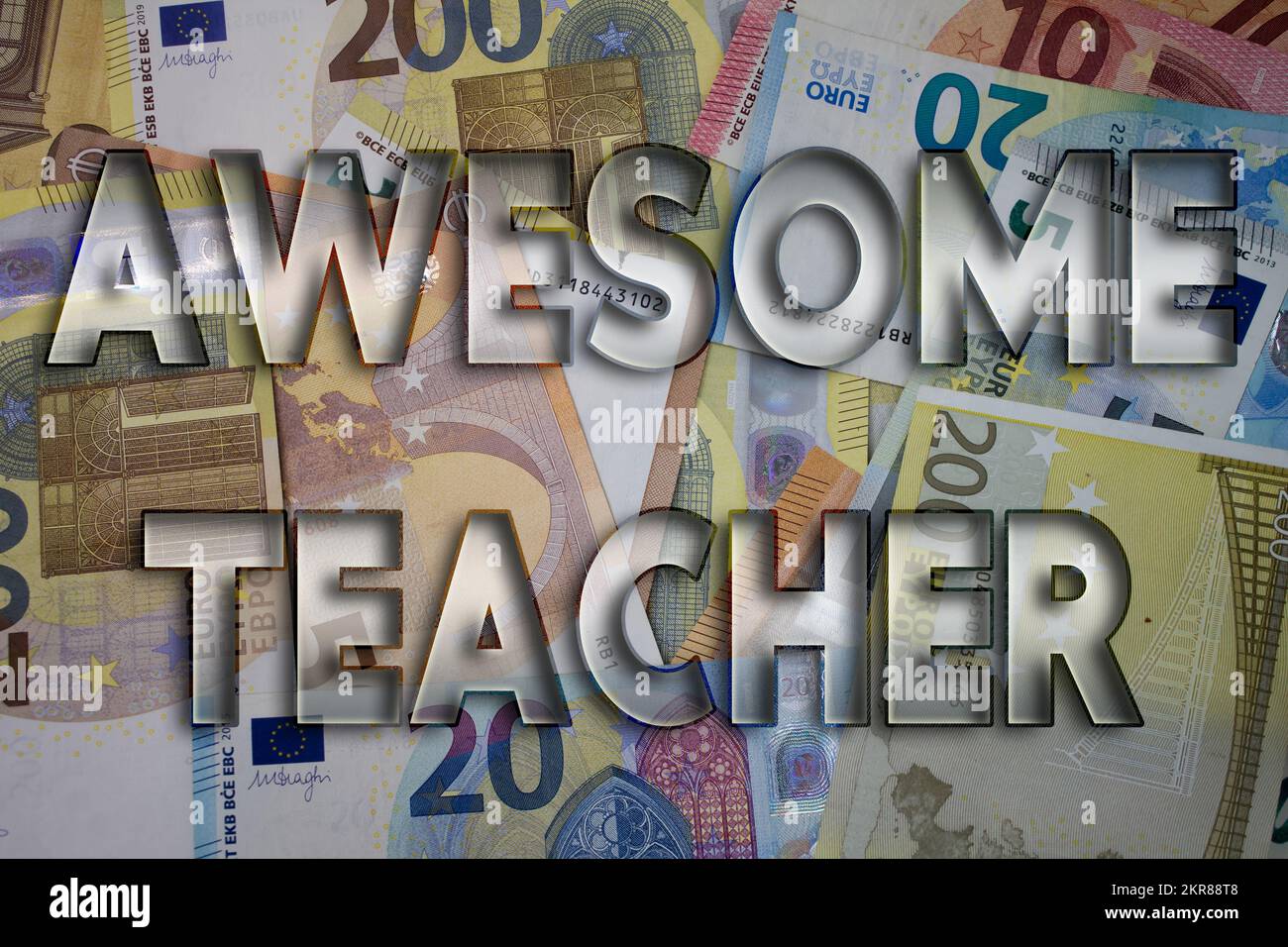 Awesome Teacher word with money. Paper currency background with ...