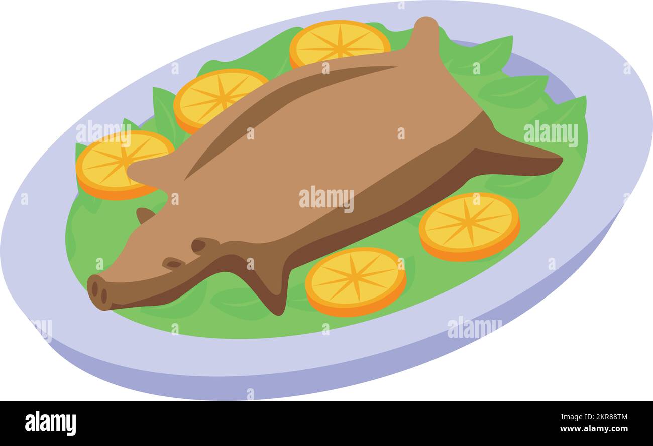 Pork food icon isometric vector. Portugal cuisine. Meal dish Stock ...