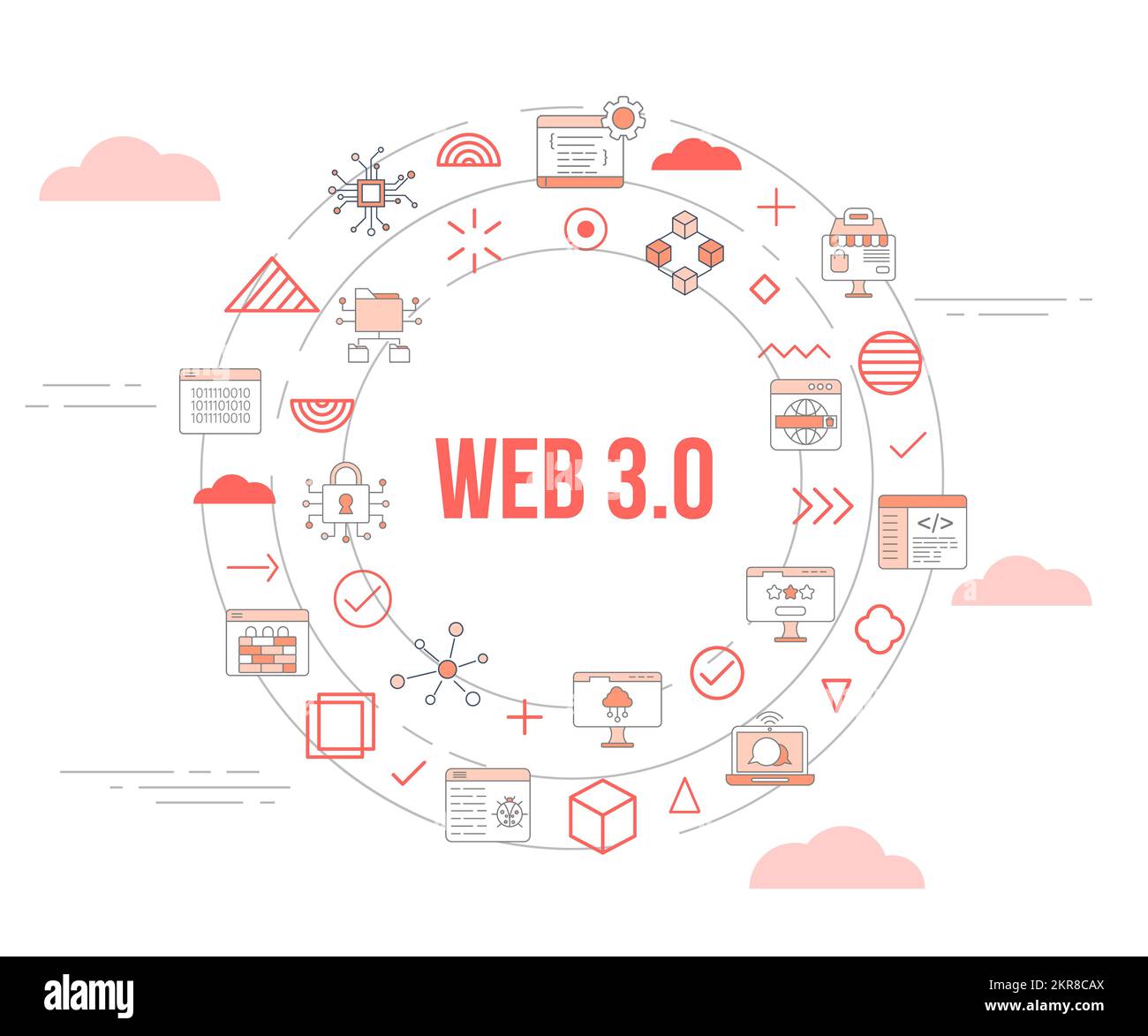 web 3.0 concept with icon set template banner and circle round shape ...