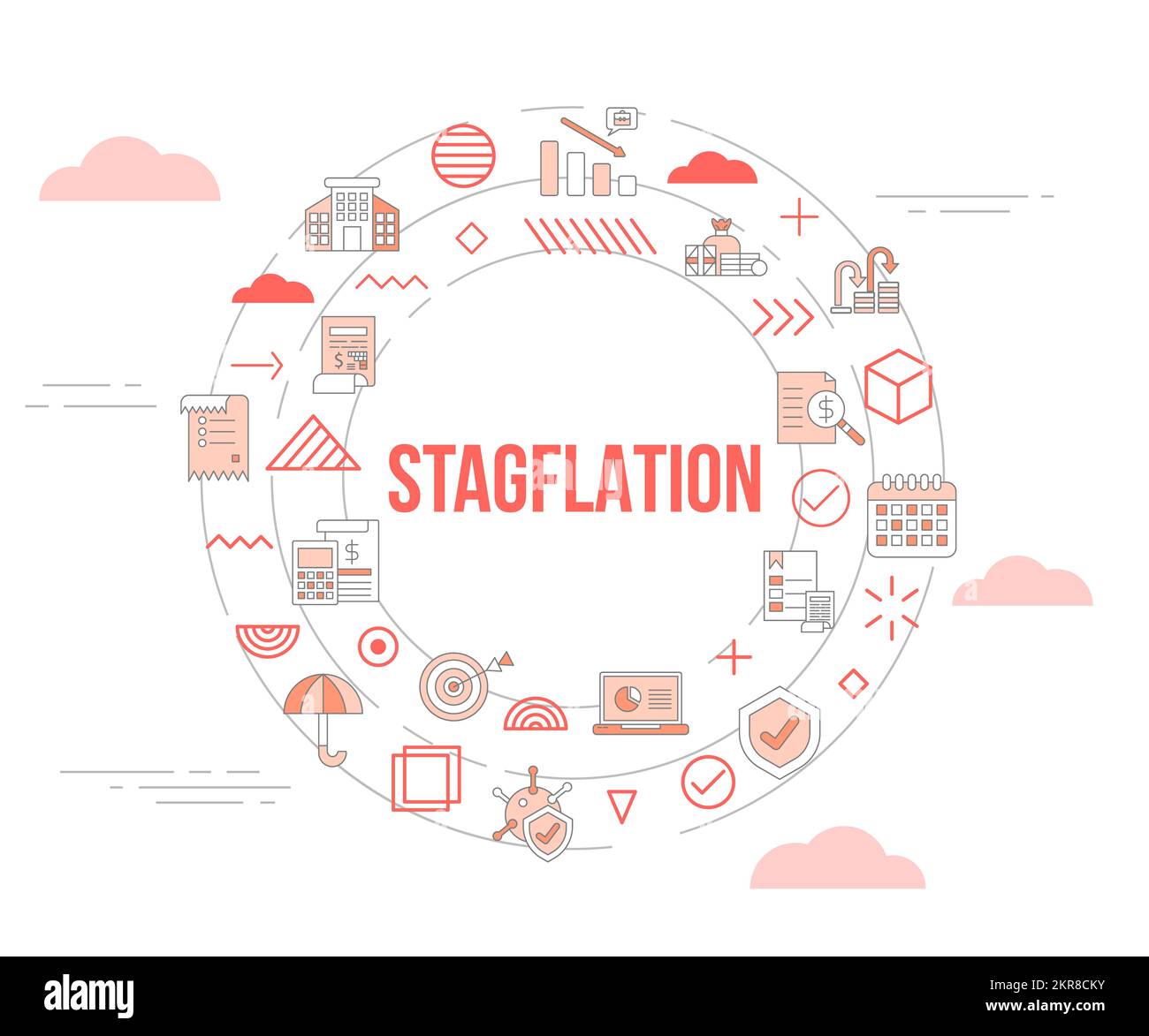 stagflation concept with icon set template banner and circle round shape vector illustration ...