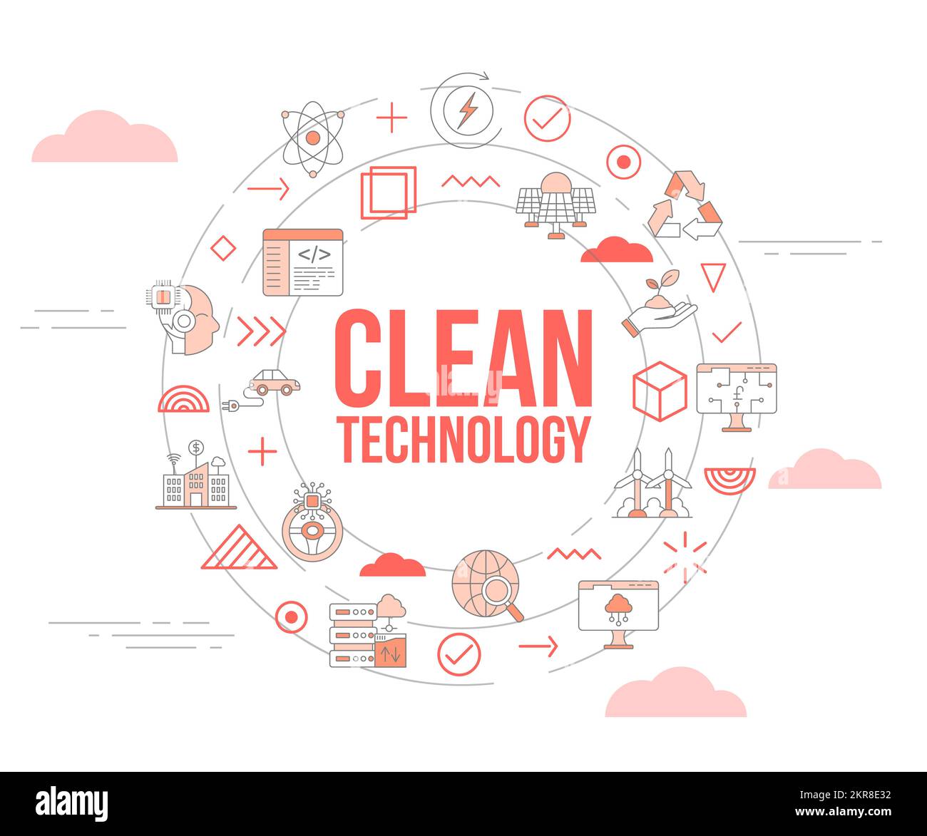 clean technology concept with icon set template banner and circle round ...