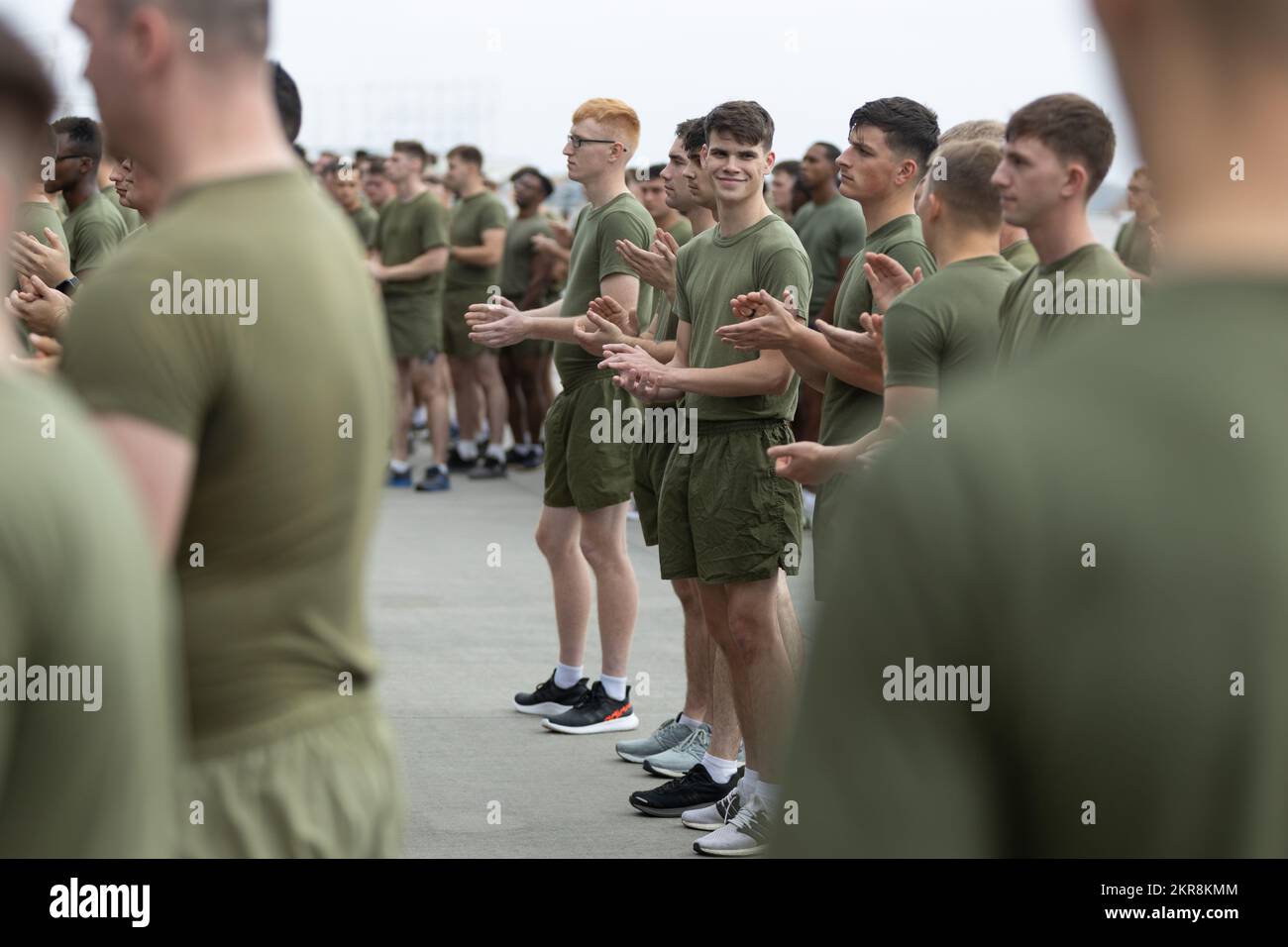 U.S. Marines from across Marine Corps Air Station (MCAS) New River clap ...