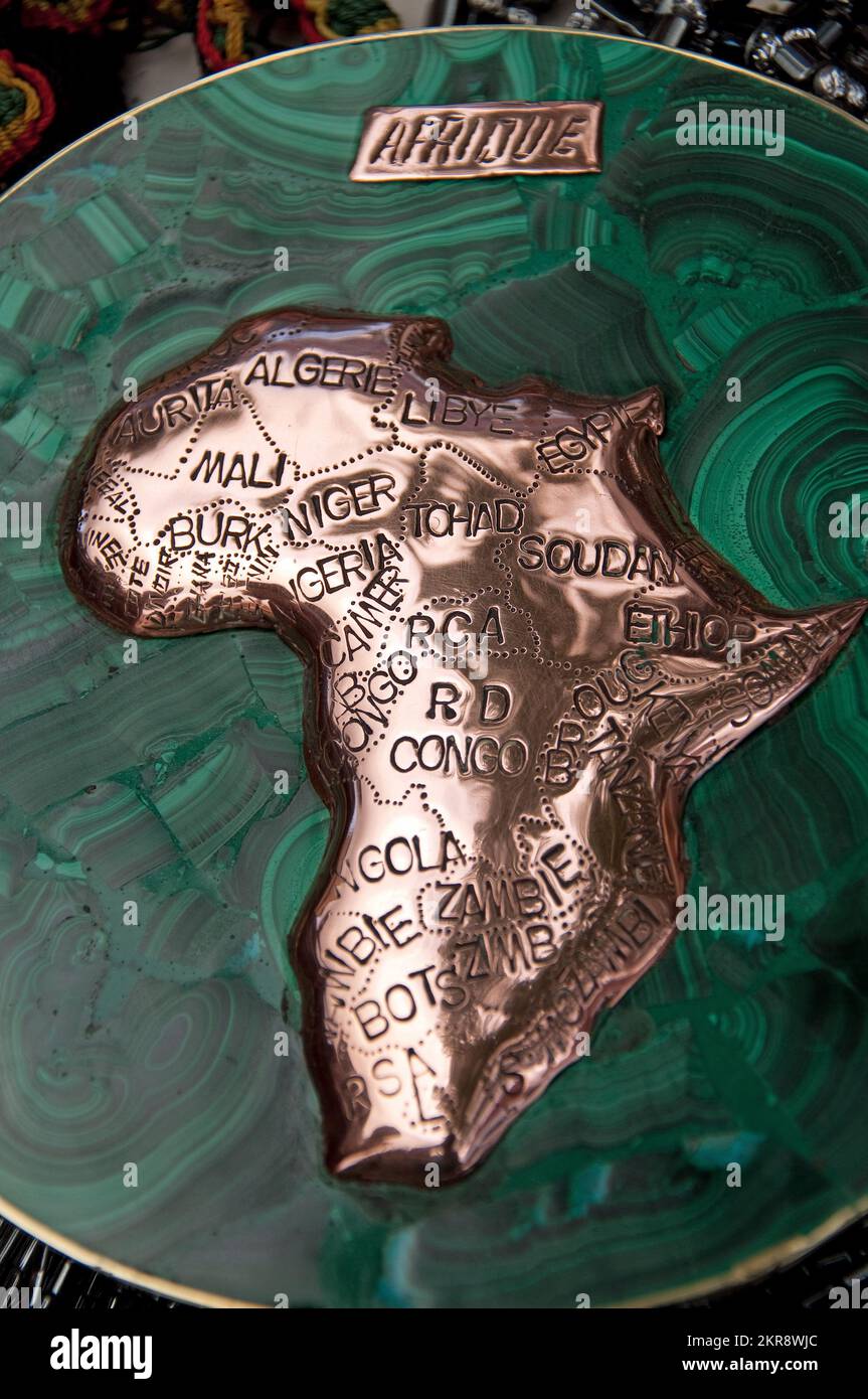 Copper Map of Africa, set on Malachite, Lubumbashi, Katanga Province ...