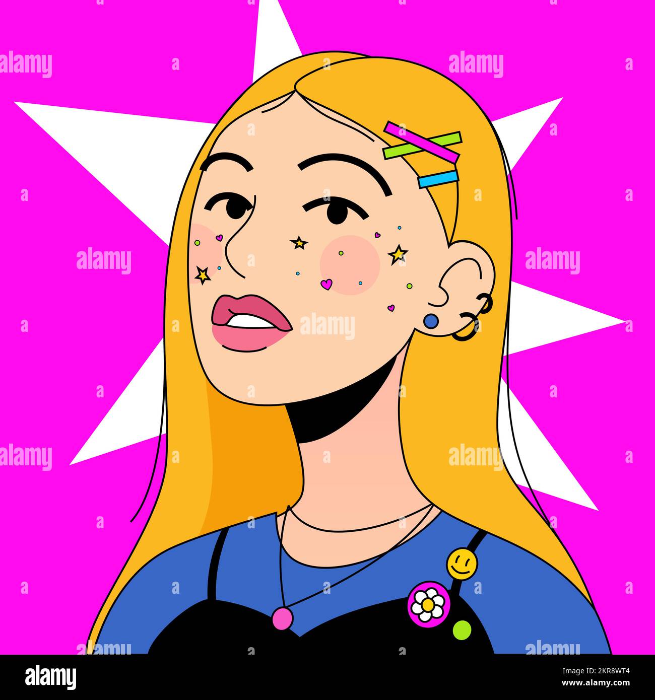 Hipster girl with piercings and colored makeup NFT concept. Vector ...