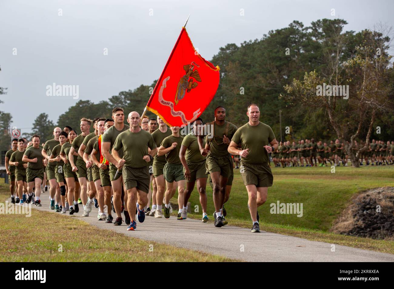 U.S. Marines with 2nd Marine Aircraft Wing (MAW) run in formation at ...
