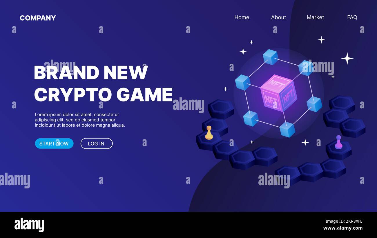 NFT Box in Blockchain. P2E Crypto Games Landing Page Concept. Brand new crypto game. Vector ...