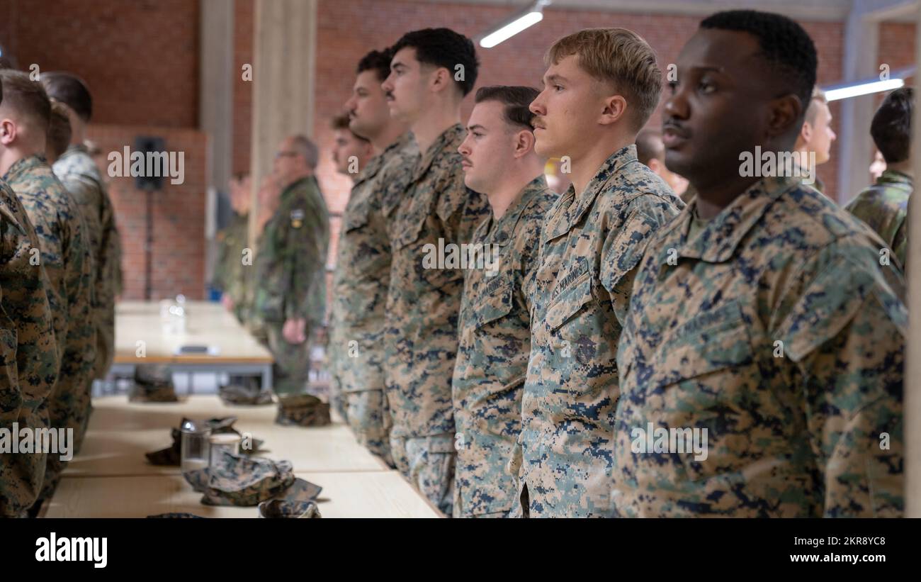 U.S. Marines with Combat Logistics Battalion 6 (CLB-6), stand at ...