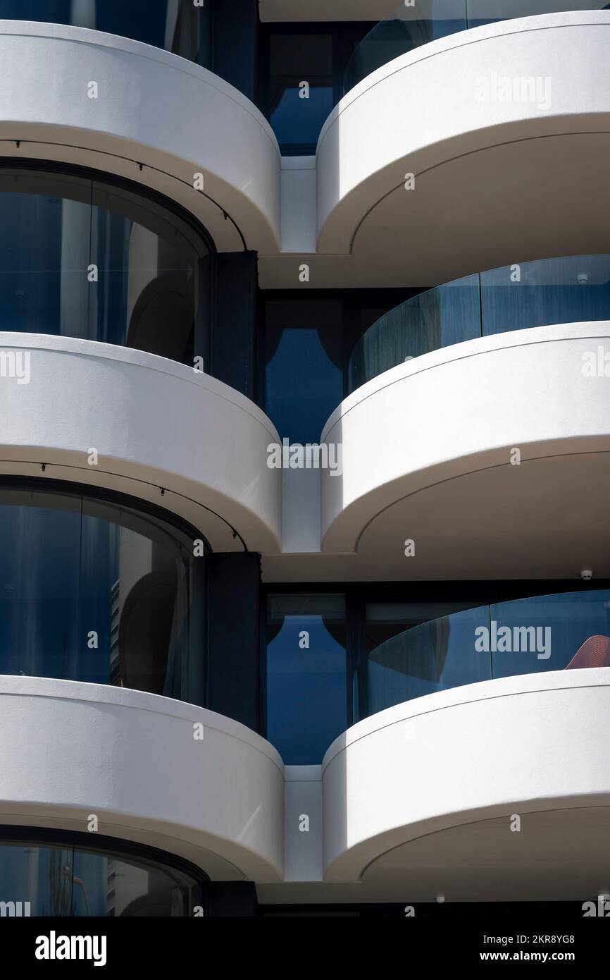Curved balconies on apartment block in Oriental Bay, Wellington, North ...