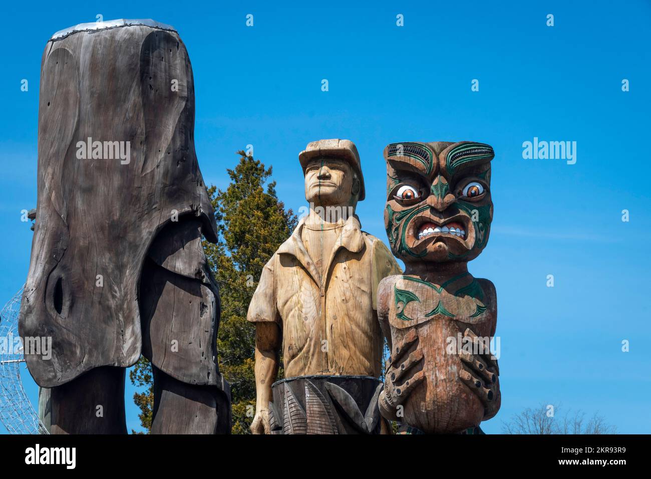 Talking Poles, The Pine Man, carved wooden statues in Tokoroa, Waikato ...