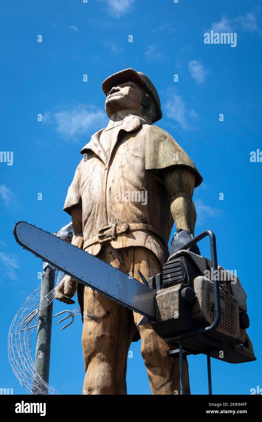 Talking Poles, The Pine Man, carved wooden statues in Tokoroa, Waikato ...