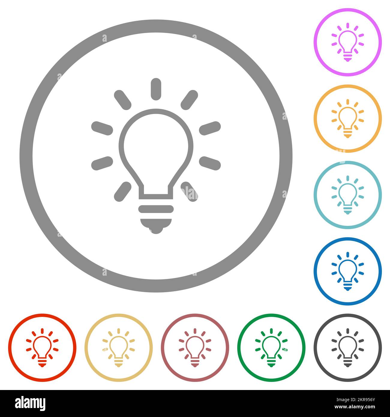 Lighting bulb outline flat color icons in round outlines on white ...