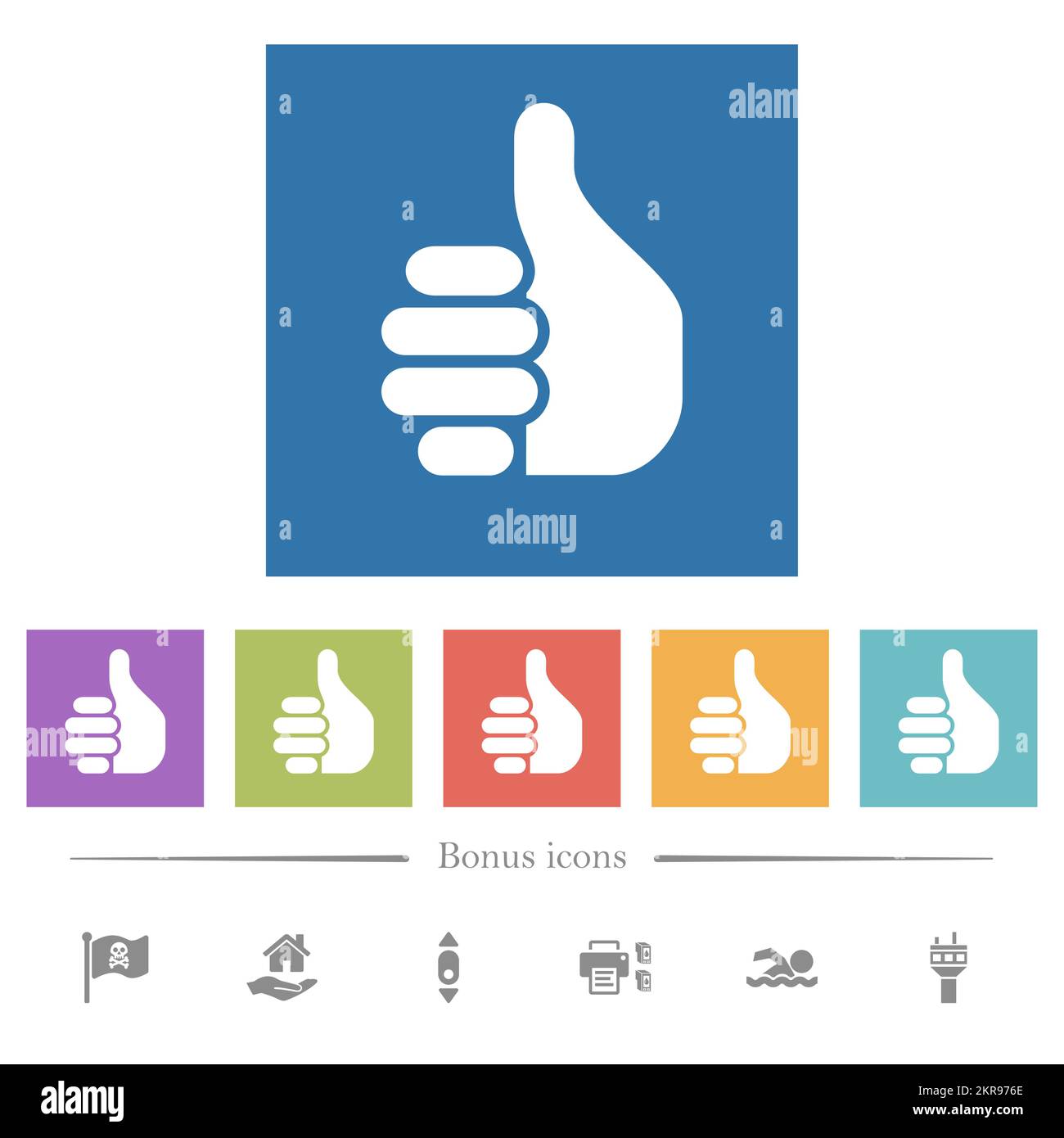 Right handed thumbs up solid flat white icons in square backgrounds. 6 ...