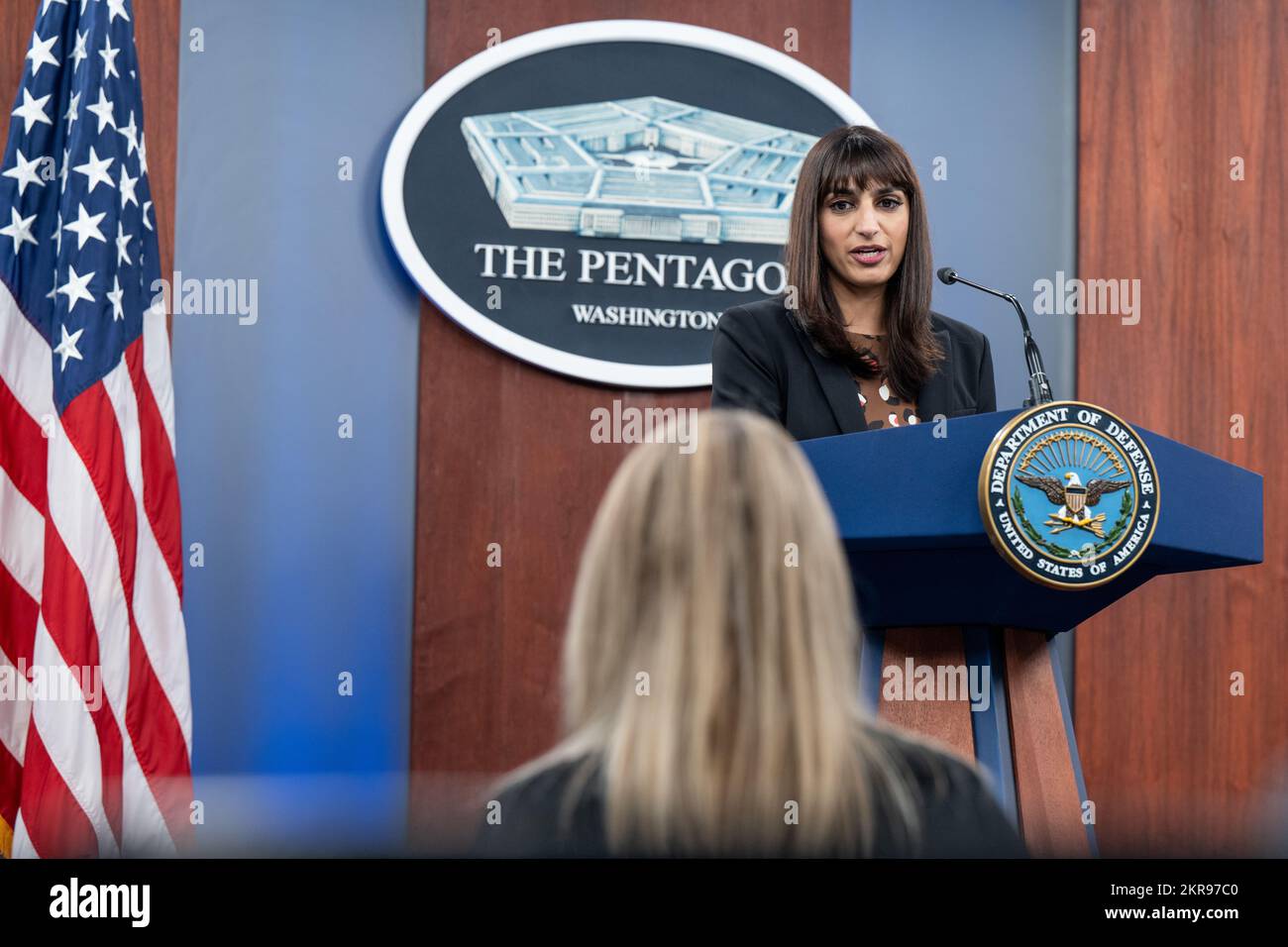 Deputy Pentagon Press Secretary Sabrina Singh speaks during an on ...