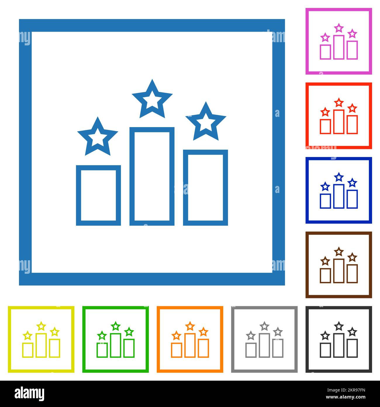 Ranking outline flat color icons in square frames on white background ...