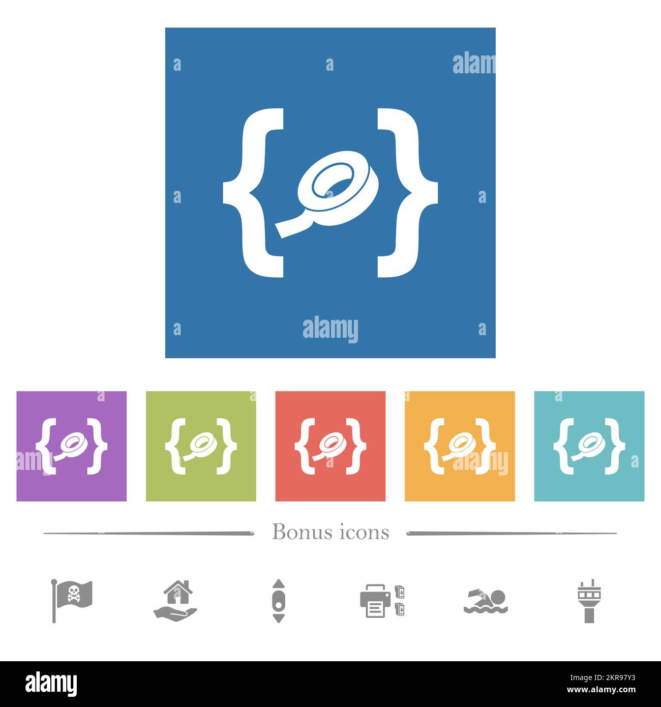 Software patch flat white icons in square backgrounds. 6 bonus icons ...