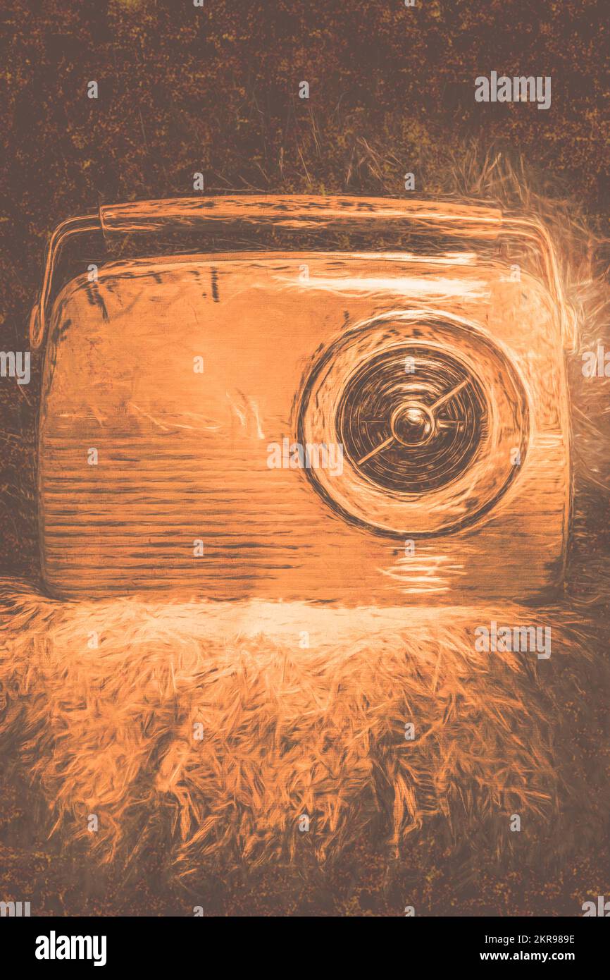 Audio art on a pop music display in retro sound with old stereo on ...