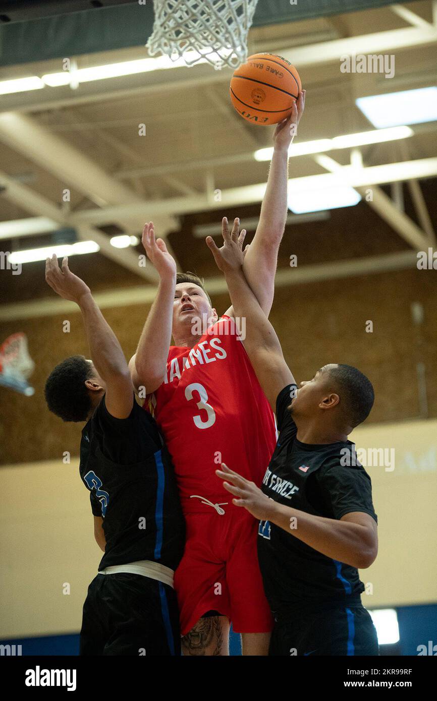 U.S. Marine Corps Lance Cpl. Preston Beverly Harris takes a shot during ...