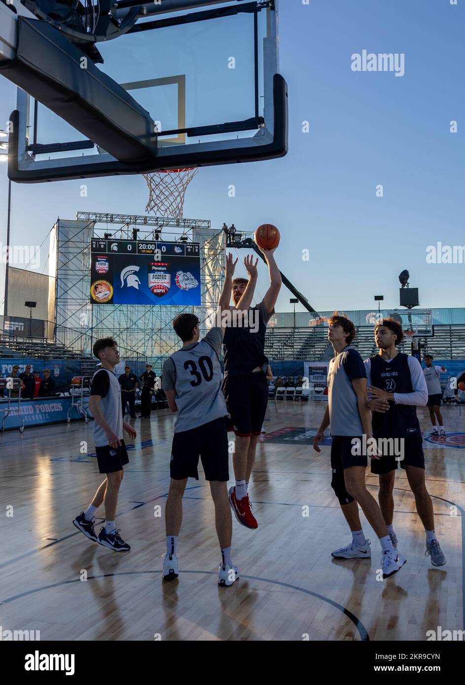 Gonzaga University basketball players practice during a shoot-a-round ...