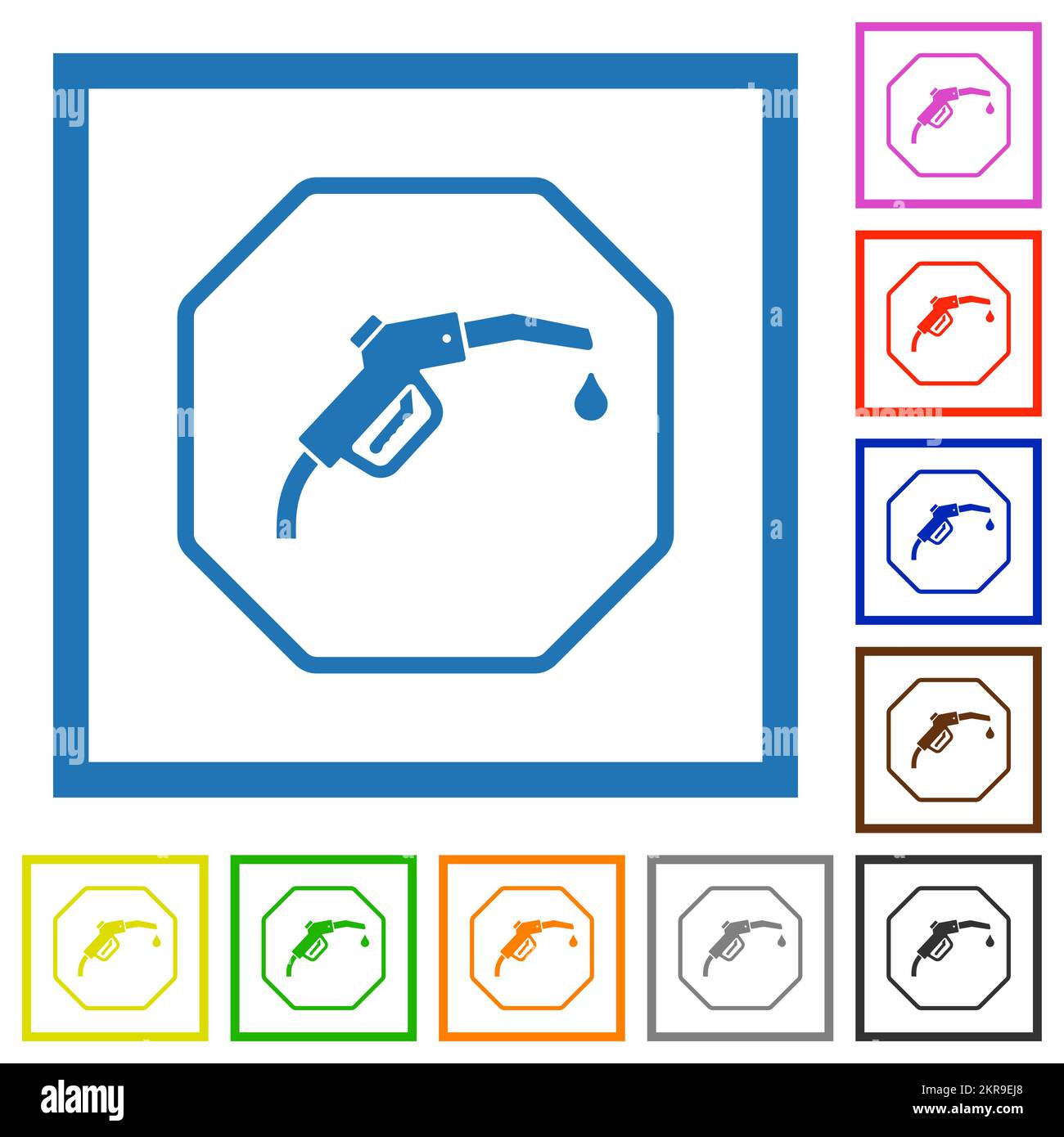 Octagon shaped fuel sanction sign outline flat color icons in square ...