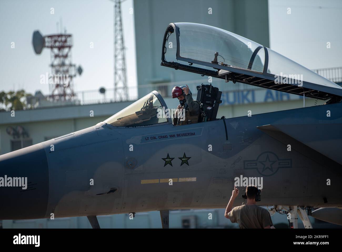 U.S. Air Force Lt. Col. Craig Van Beusekom, left, 67th Fighter Squadron ...