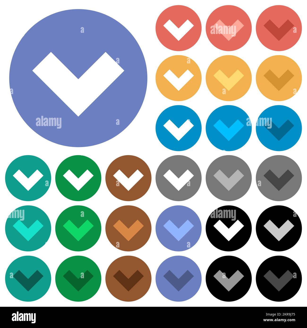 Bottom angle arrow solid multi colored flat icons on round backgrounds ...
