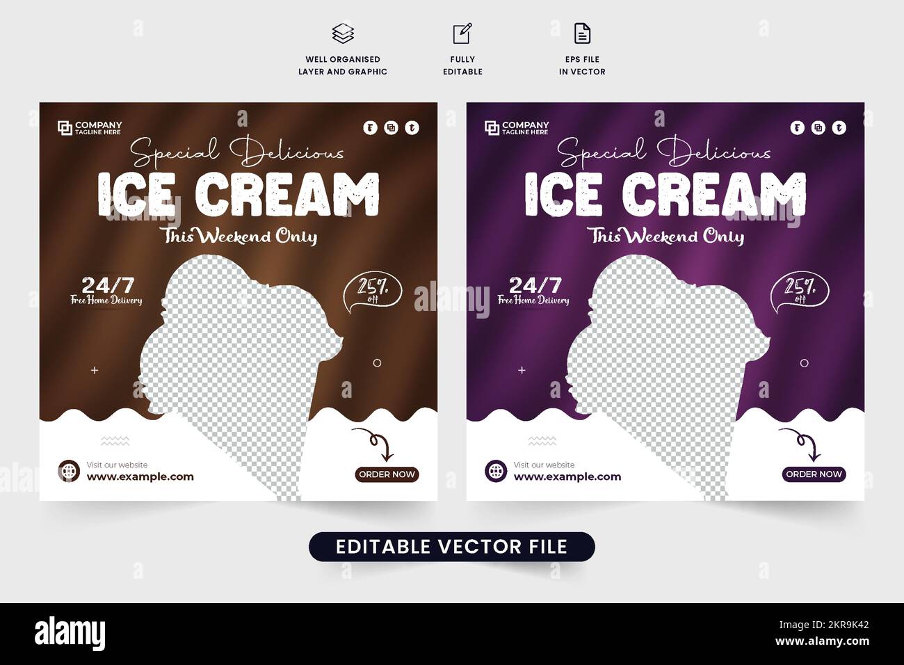 Special chocolate ice cream social media post vector with purple and ...