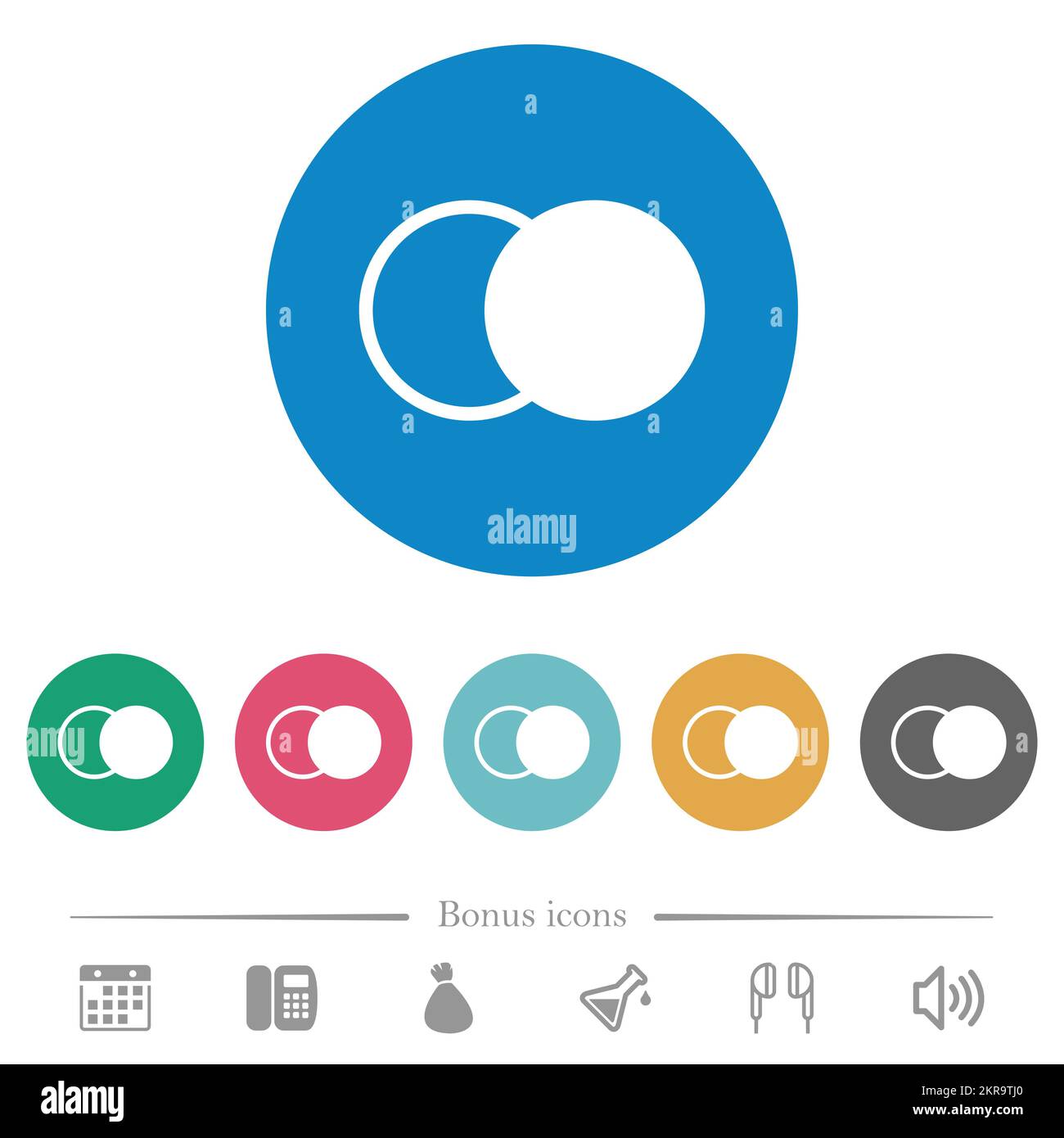 Overlapping elements flat white icons on round color backgrounds. 6 bonus icons included Stock ...