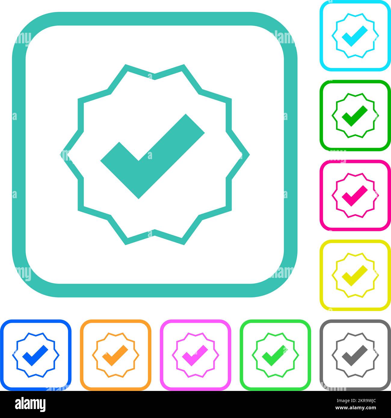 Verified sticker outline vivid colored flat icons in curved borders on ...
