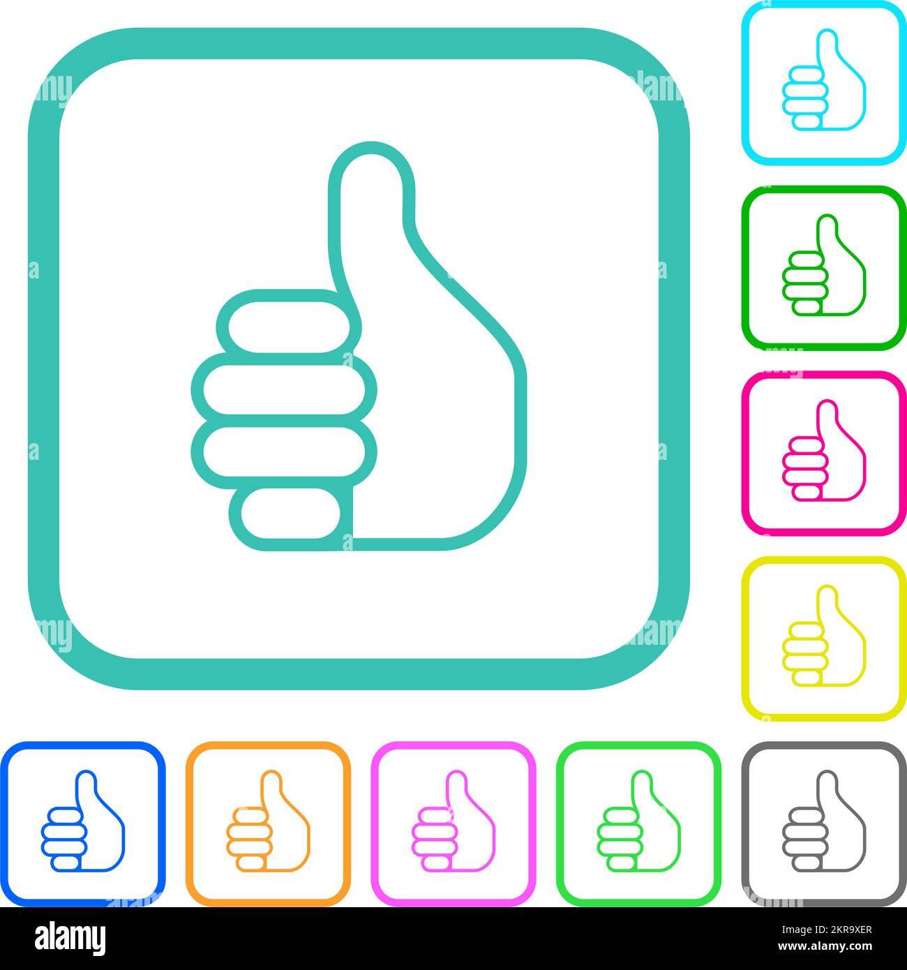 Right handed thumbs up outline vivid colored flat icons in curved ...