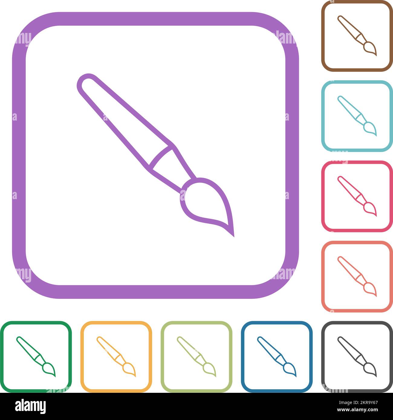 Single brush outline simple icons in color rounded square frames on ...