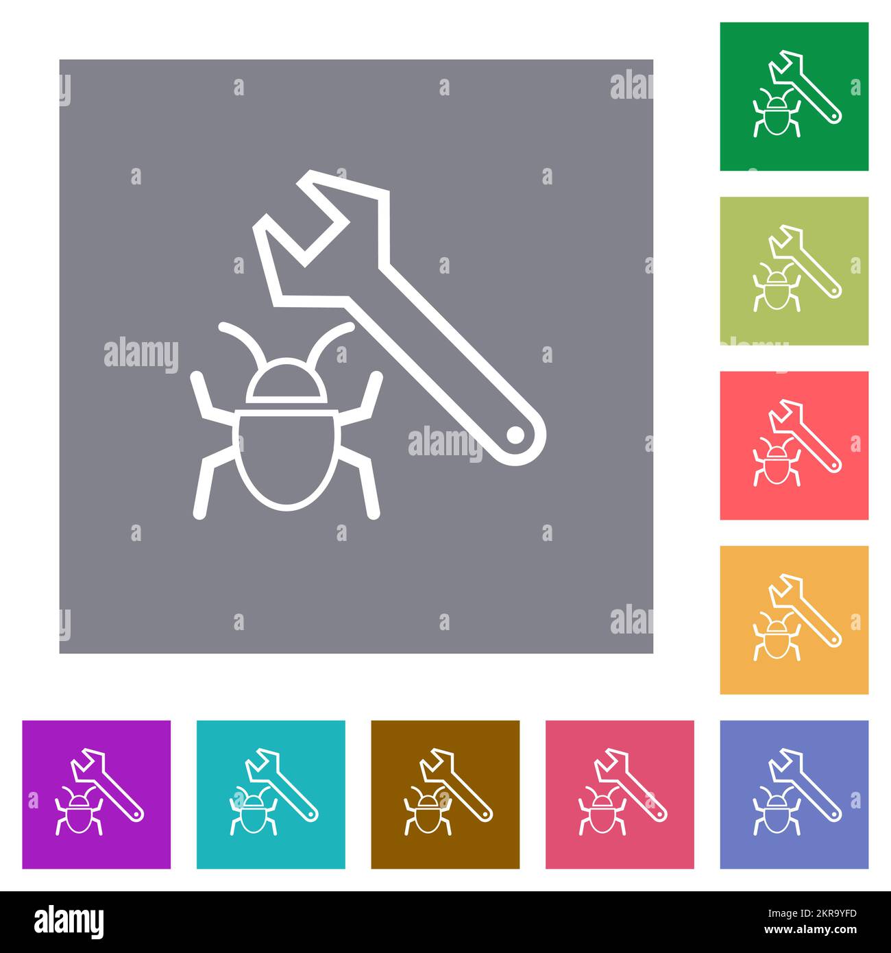 Bug fixing outline flat icons on simple color square backgrounds Stock ...