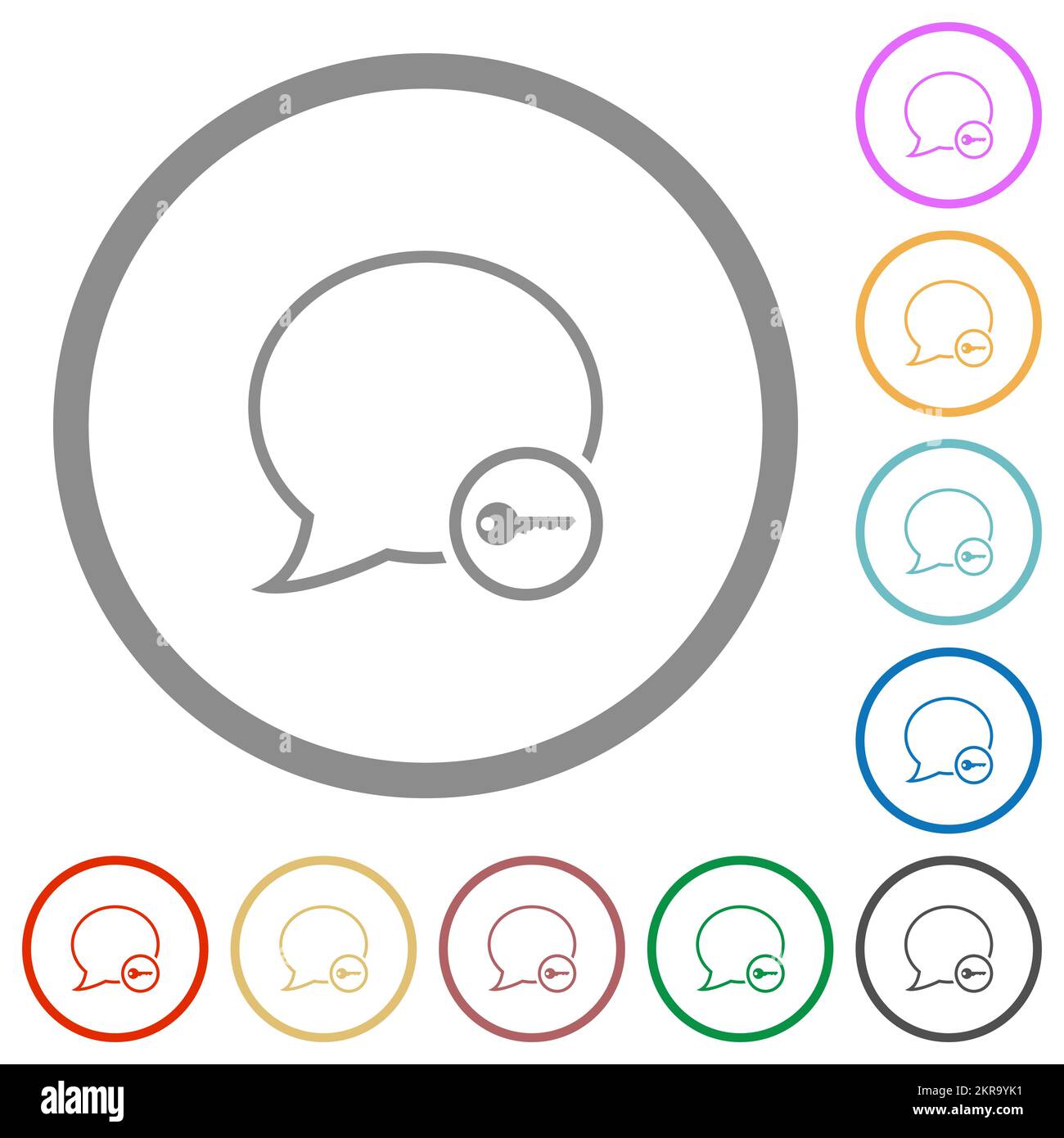 Message secure outline flat color icons in round outlines on white ...