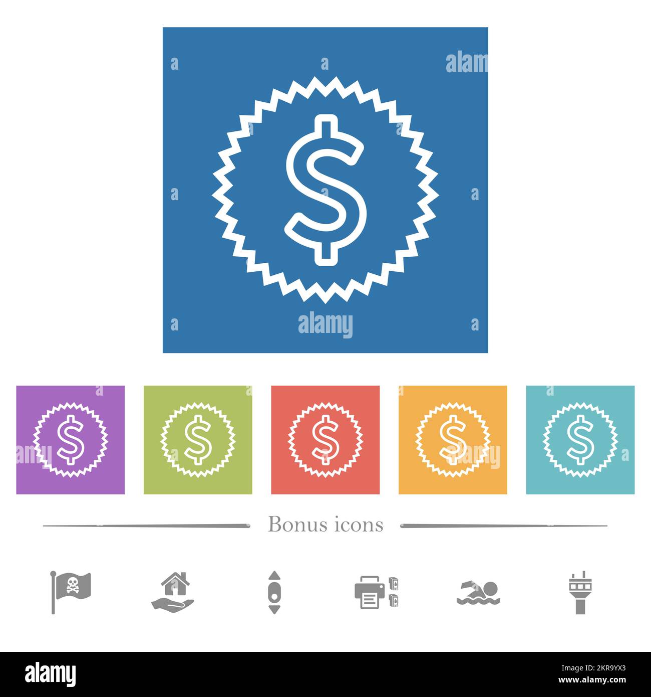 American dollar sticker outline flat white icons in square backgrounds ...