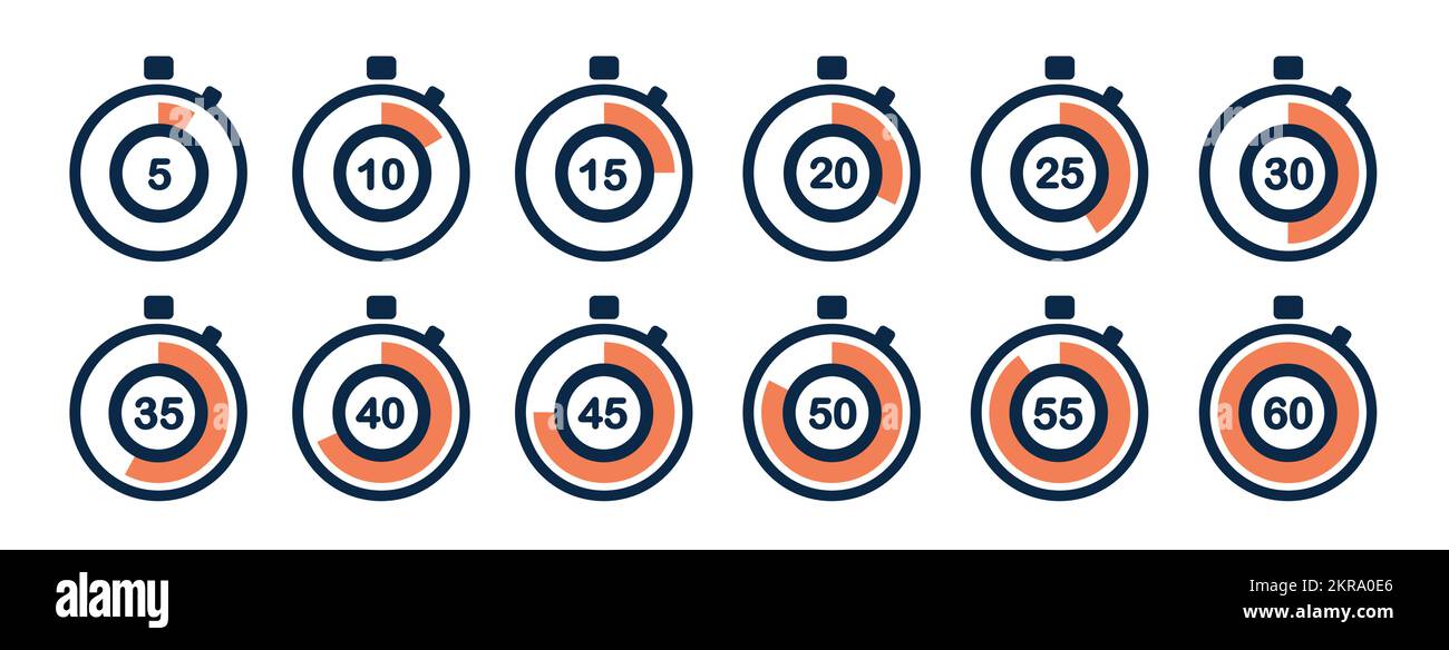 Timer icons on a white background. Countdown in the form of a timer ...