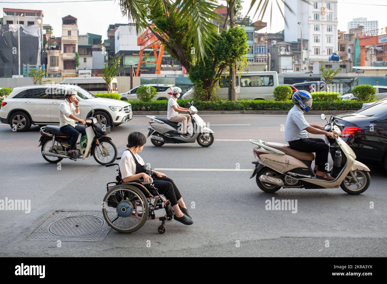 Hanoi, Vietnam. 26th Sep, 2022. Sidewalks in Vietnam are almost always ...