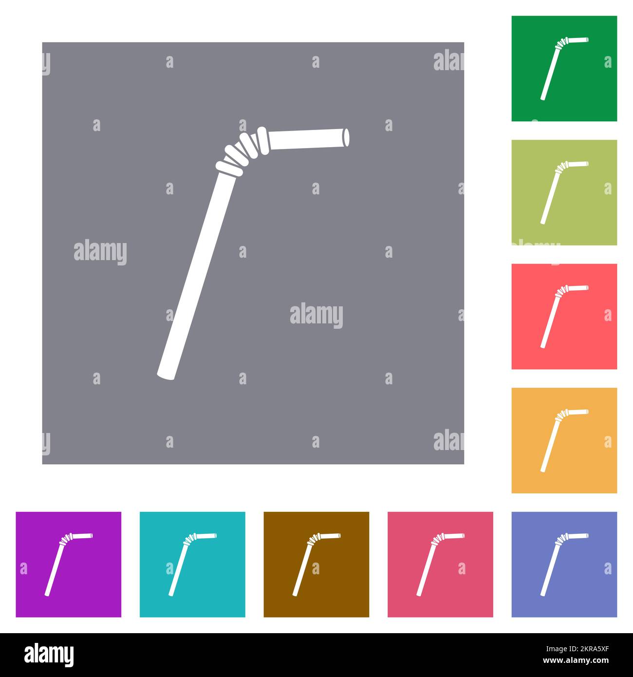 Single drinking straw solid flat icons on simple color square ...