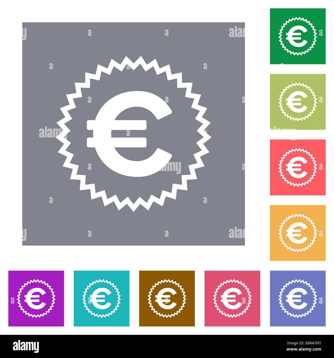European Euro sticker alternate flat icons on simple color square ...