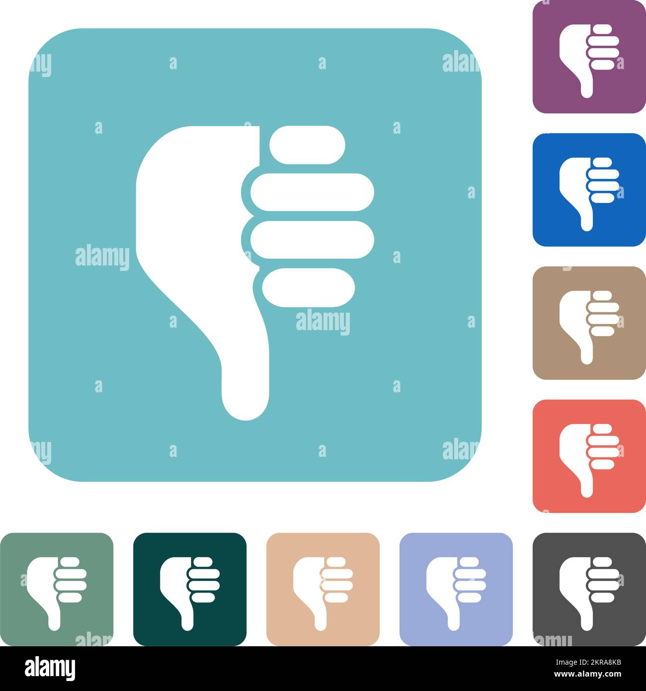 left handed thumbs down solid white flat icons on color rounded square ...