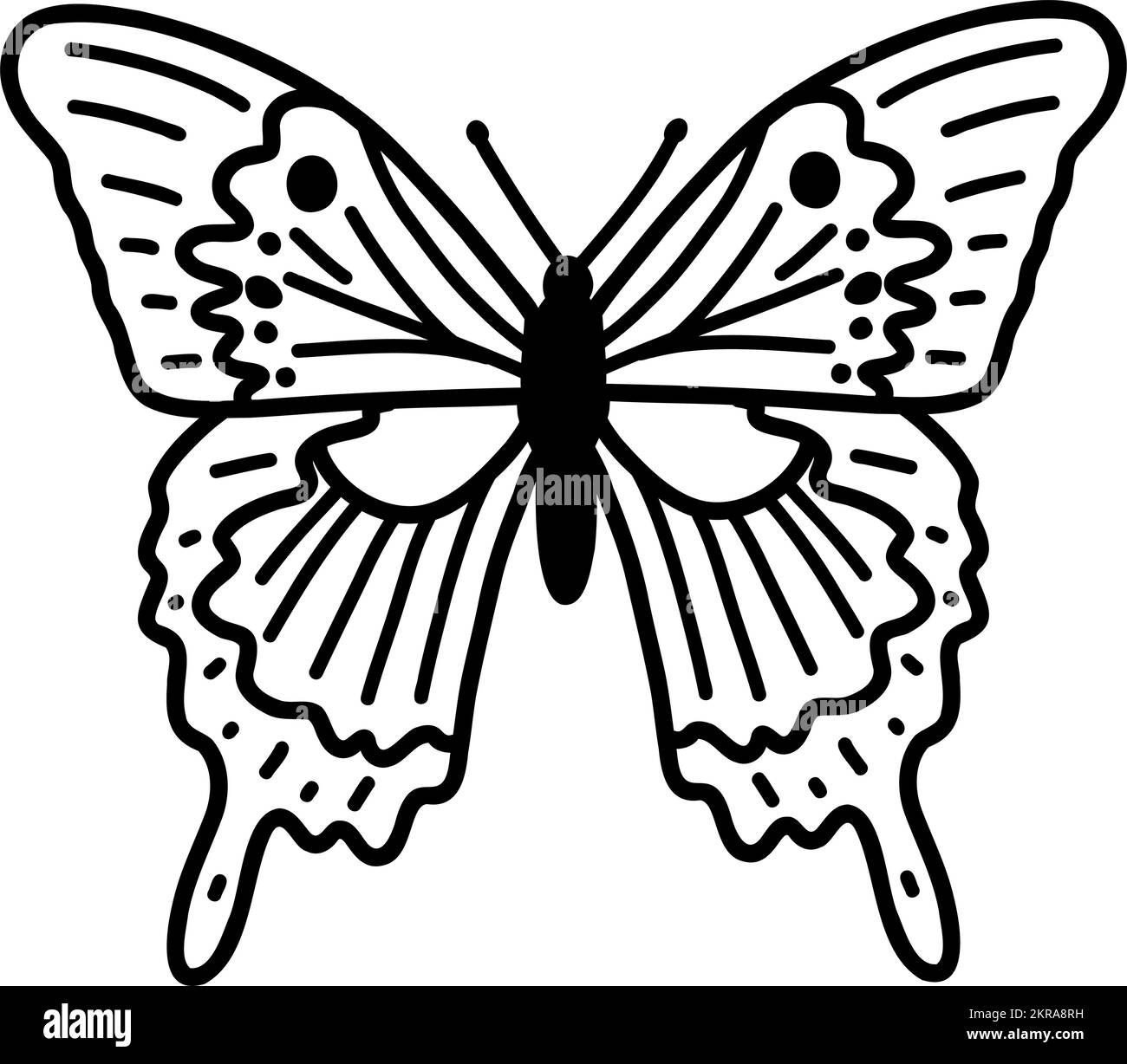 Hand drawn doodle butterfly. Vector sketch illustration, black outline ...