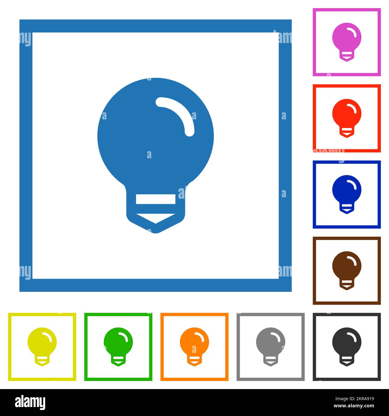 Light bulb solid flat color icons in square frames on white background ...