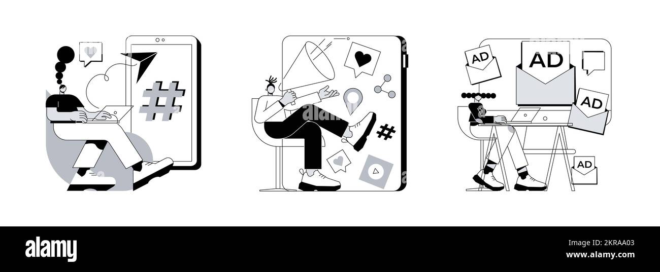 Media promotion abstract concept vector illustration set. Social ...