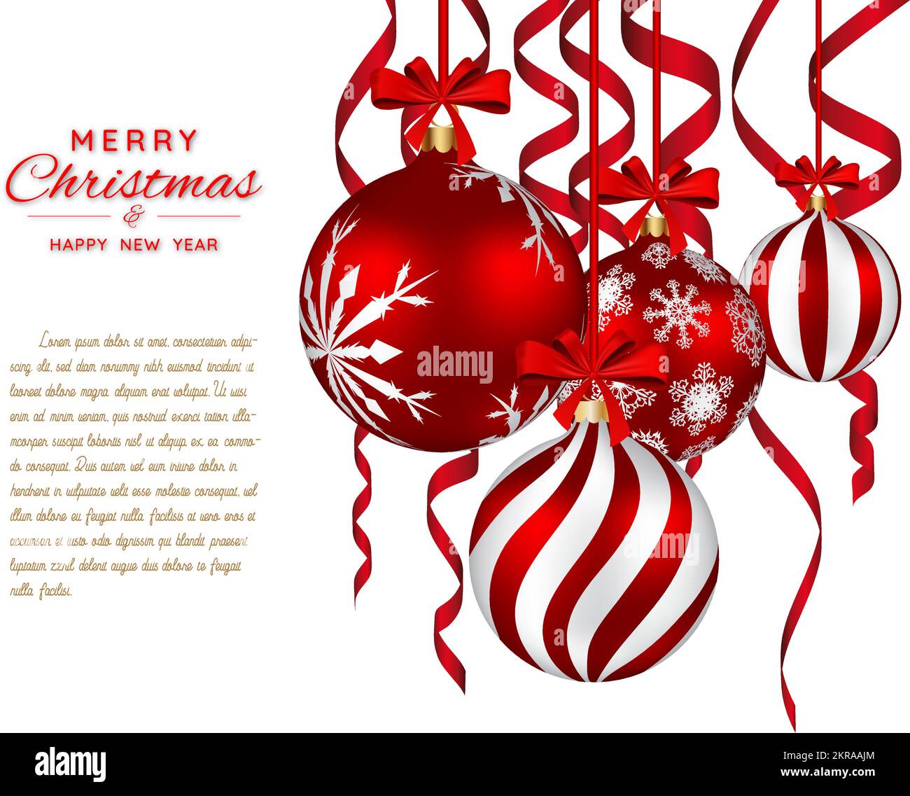 Christmas banner with decoration balls and ribbons. Christmas ...