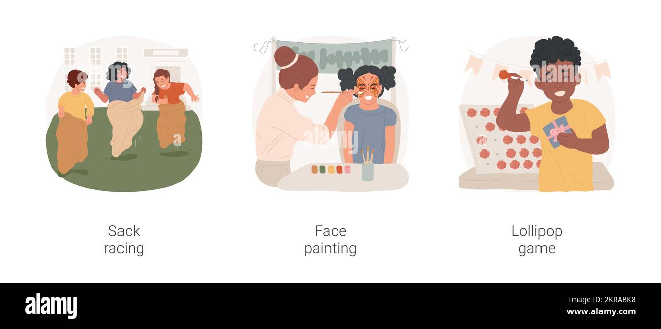 School fair fun activities isolated cartoon vector illustration set ...